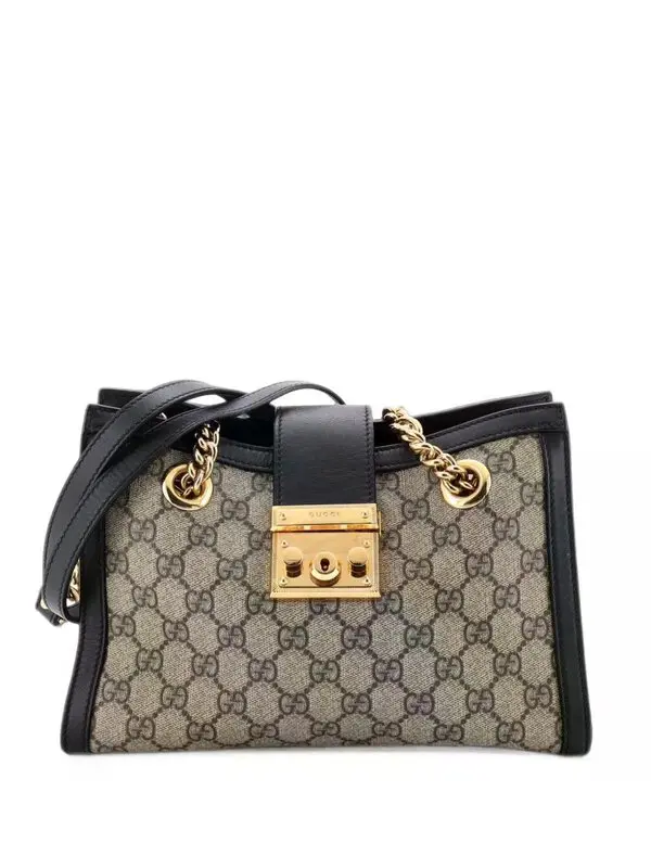 Gucci Padlock Chain Tote Gg Coated Canvas With Leather Small Shoulder Bag - Black