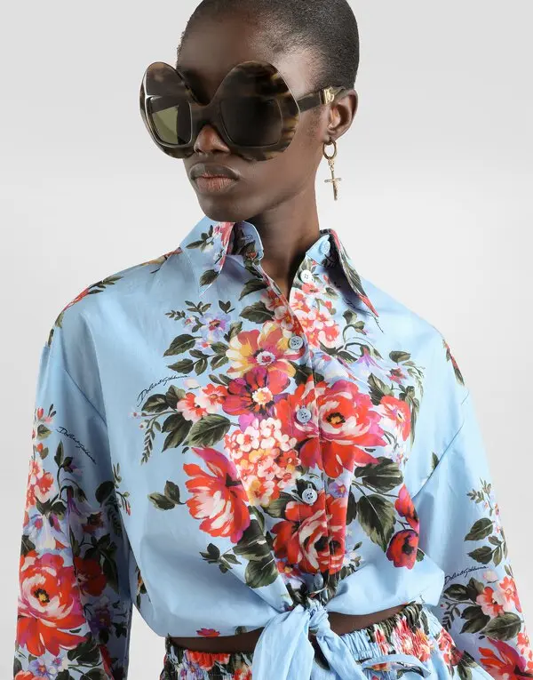 Dolce & Gabbana Flower Bouquet-print Cotton Shirt Shirts And Tops - Multicolor