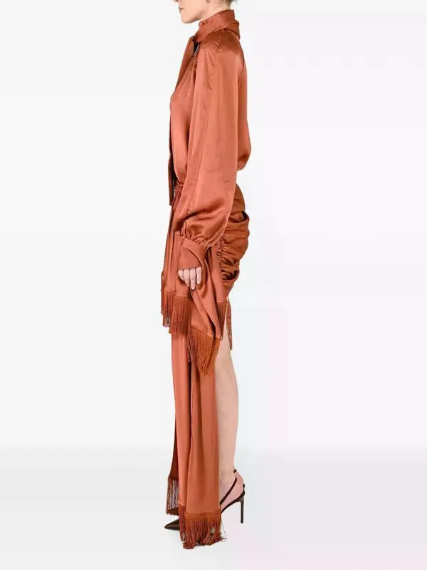 ROWEN ROSE Fringe-trimmed Draped Mini Skirt - Orange
