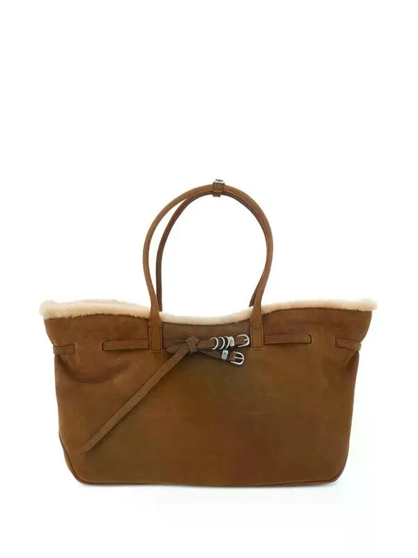 MARGESHERWOOD Grandma Shearling-trim Buckled Shoulder Bag - Brown