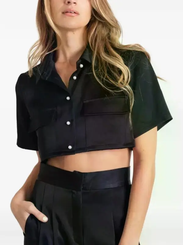 TAYLOR Riviera Satin Cropped Shirt - Black