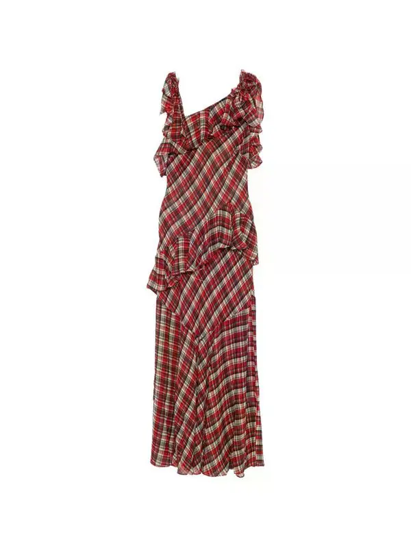 DÔEN Fernanda Ruffled Plaid Maxi Dress - Red