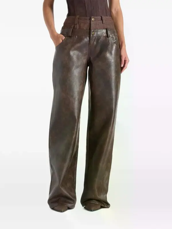 Manière De Voir Double-waistband Leather Trousers - Brown