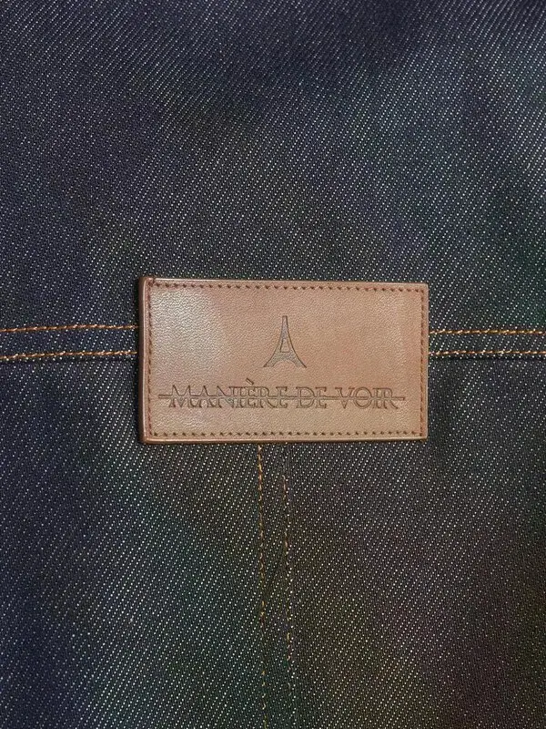 Manière De Voir Imelda Denim Cropped Wide Shoulder Sleeveless Jacket Indigo