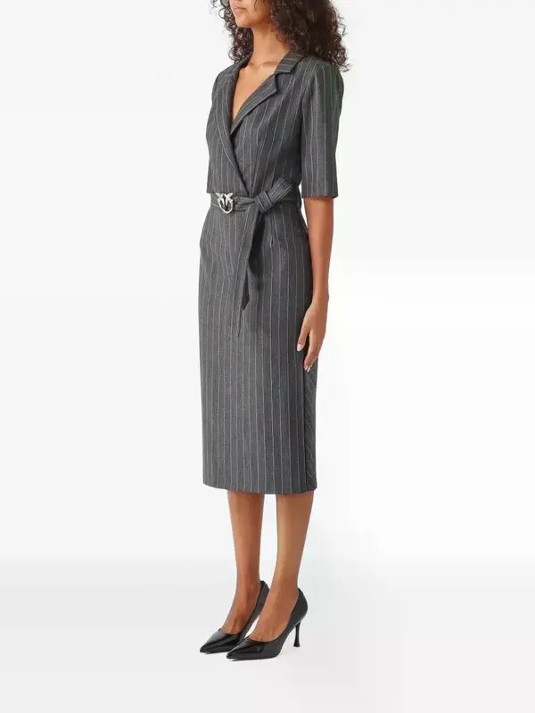 Pinko Pinstripe-pattern Logo-buckle Midi Dress
