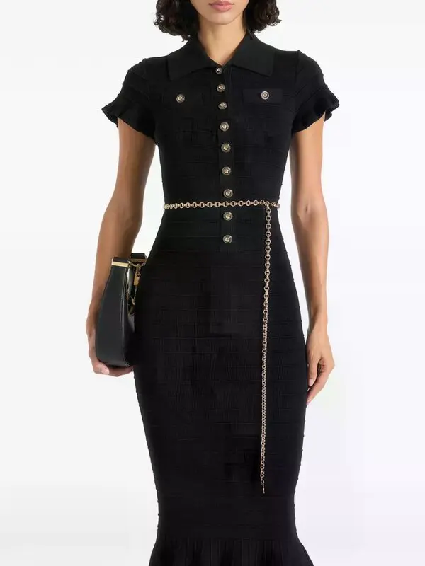 Manière De Voir Fantine Fluted Hem Ottoman Knit Midi Dress - Black