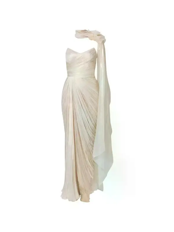 IRIS SERBAN Dolly Draped Silk Maxi Dress - Neutrals