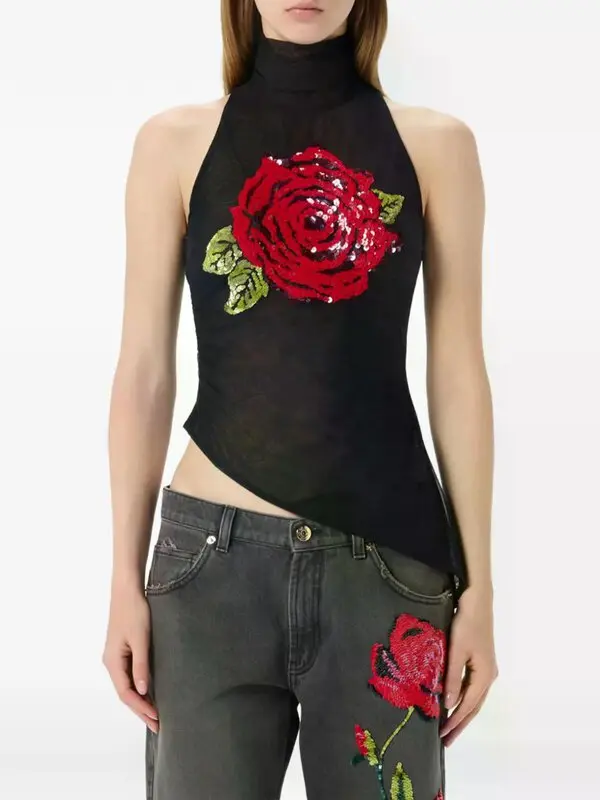 Blumarine Sequin-embroidered Tulle Top