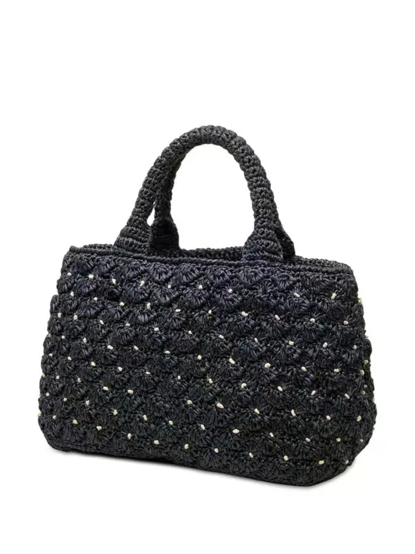 Prada 2013-2026 Raffia Effect Crochet Pois Satchel