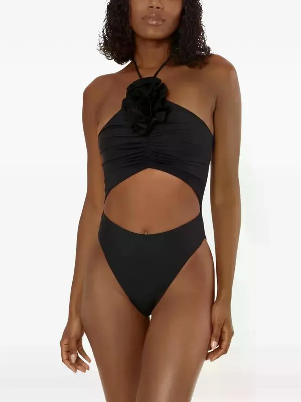 MAYGEL CORONEL Mariluz Flower-ruffle Swimsuit - Black