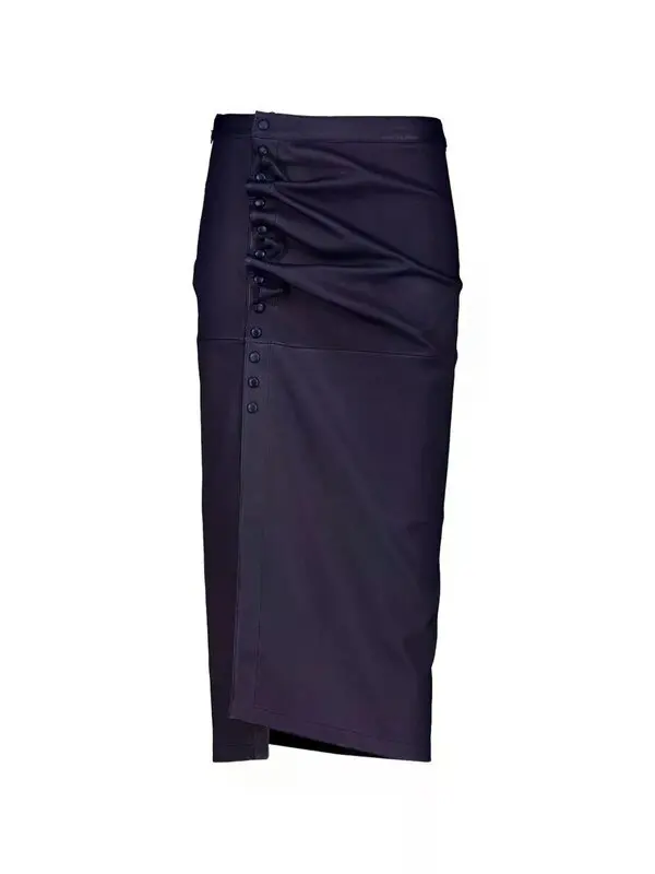 Rabanne Button-embellished Draped Leather Midi Skirt