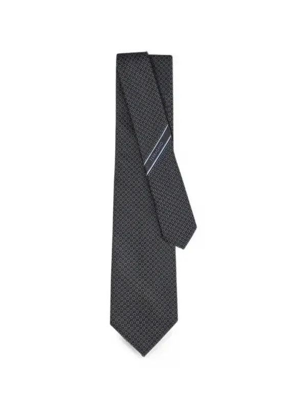 FERRAGAMO Gancini-pattern Silk Tie - Black