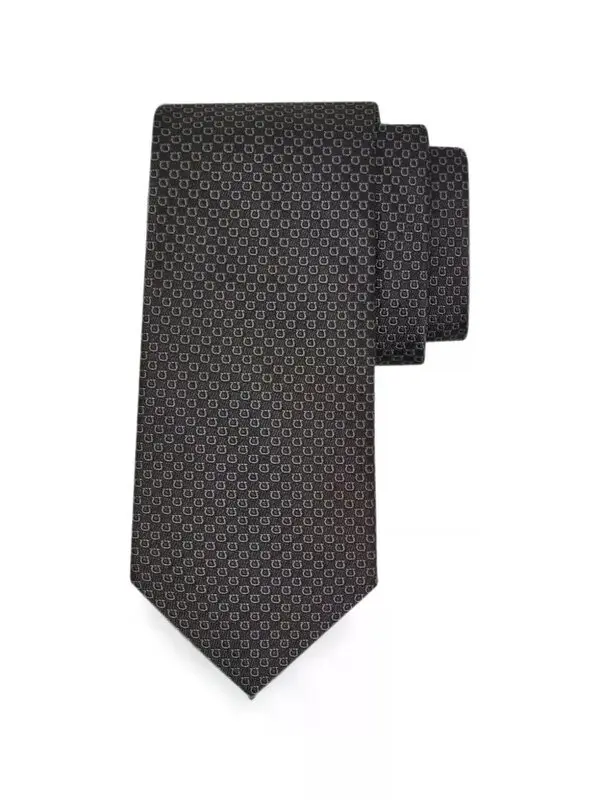 FERRAGAMO Gancini-pattern Silk Tie - Black