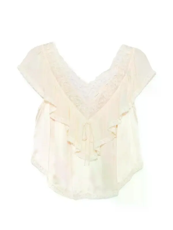 DÔEN Yadira Lace-trimmed Ruffled Blouse - Neutrals