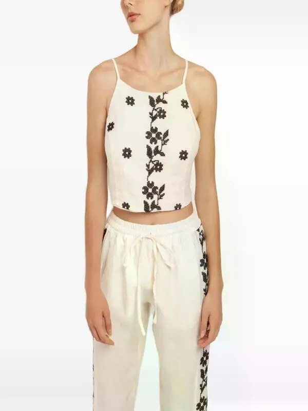 Greek Archaic Kori Embroidered Daisy Crop Top