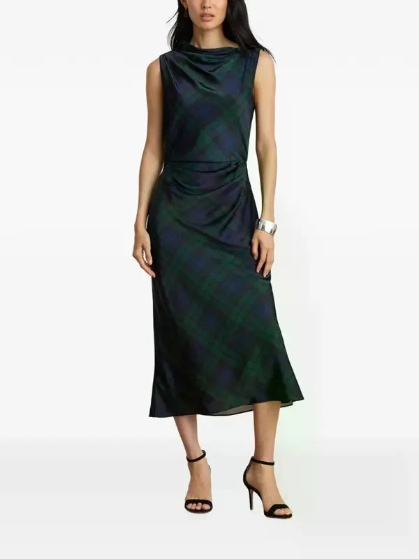 Ralph Lauren Ardalla Tartan-print Draped Midi Dress