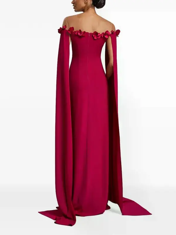 CRISTALLINI Floral-appliqué Cape-sleeve Dress
