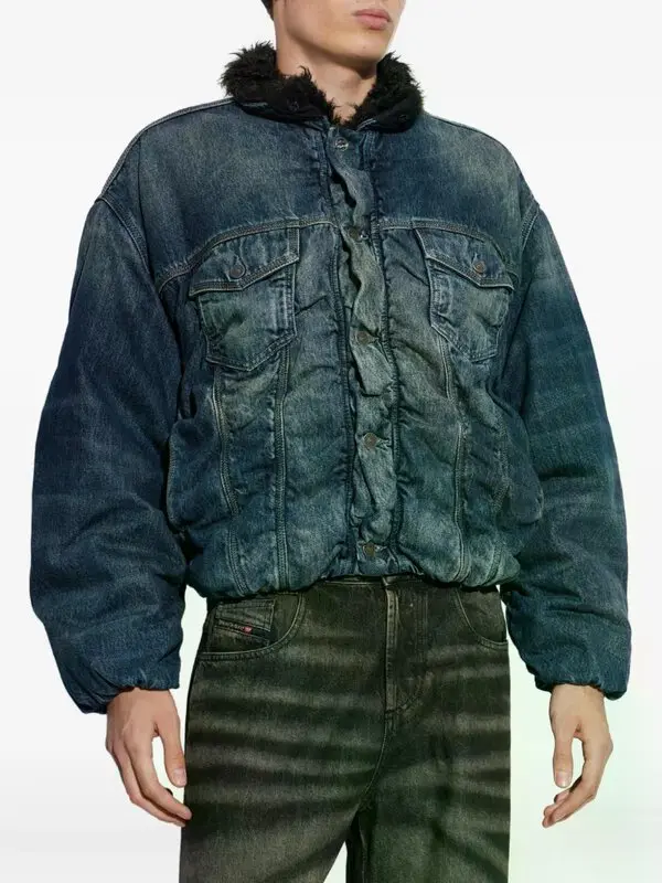 DIESEL® D-curly-fsj1 Faded-effect Ruched-detail Jacket - Blue