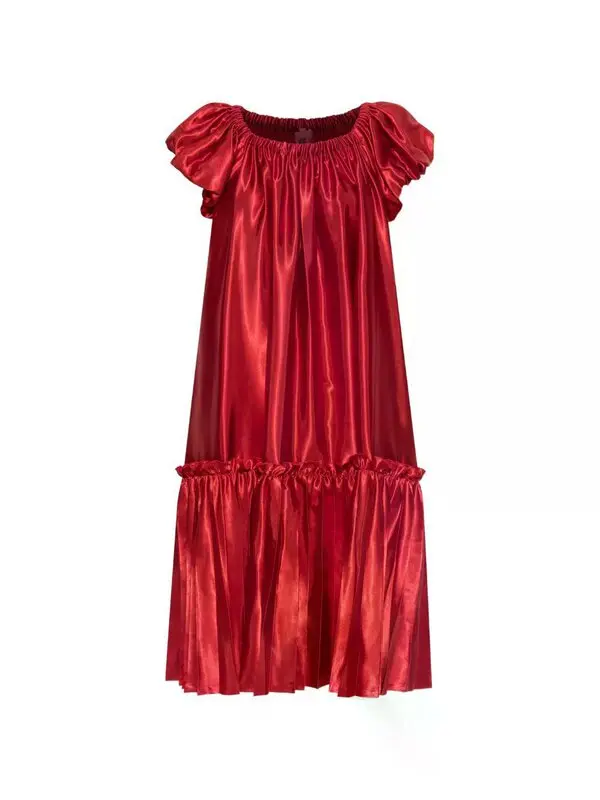 Noir Kei Ninomiya X Comme Des Garçons Ruffled Puff-sleeve Midi Dress - Red