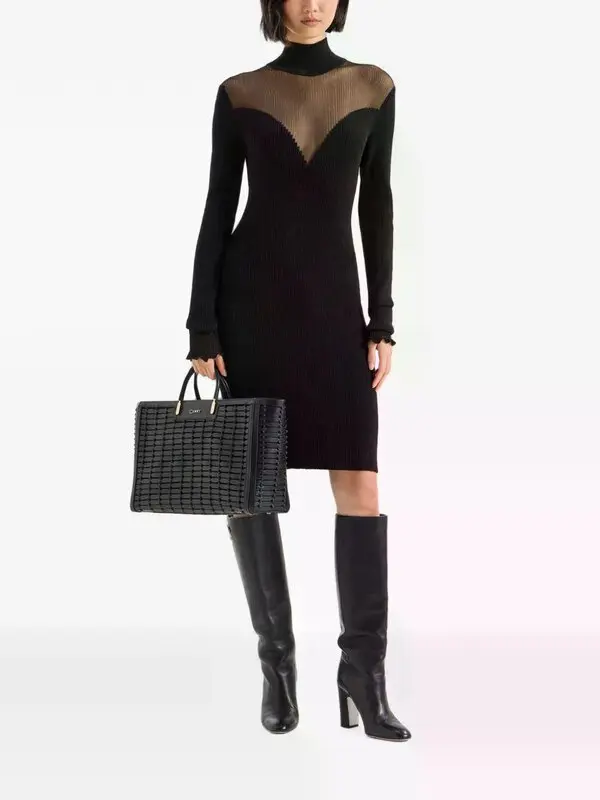 GENNY Sheer-panel Ribbed-knit Mini Dress