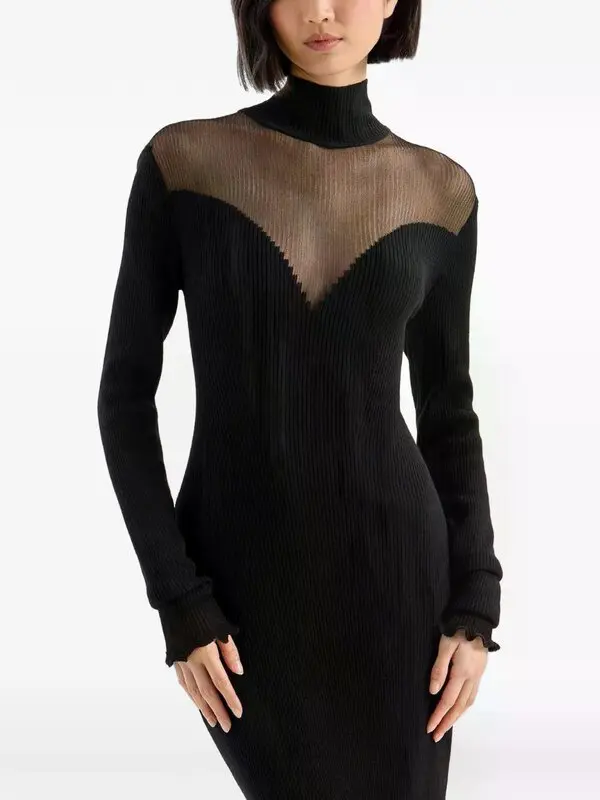 GENNY Sheer-panel Ribbed-knit Mini Dress