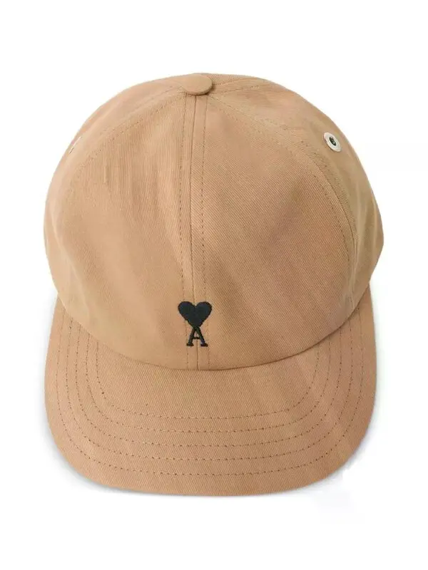 AMI Paris Beige Cotton Cap With De Coeur
