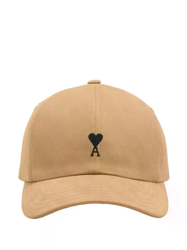 AMI Paris Beige Cotton Cap With De Coeur - Neutrals