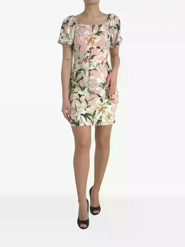 Dolce & Gabbana Lily-print Puff-sleeve Mini Dress