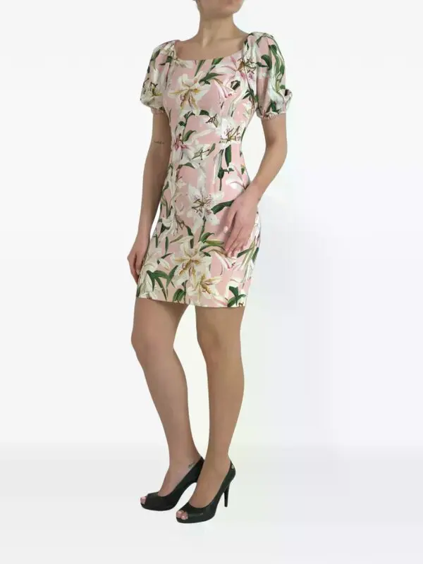 Dolce & Gabbana Lily-print Puff-sleeve Mini Dress