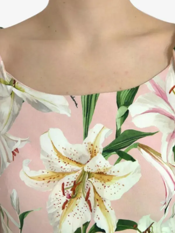 Dolce & Gabbana Lily-print Puff-sleeve Mini Dress
