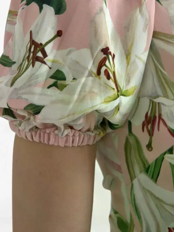 Dolce & Gabbana Lily-print Puff-sleeve Mini Dress