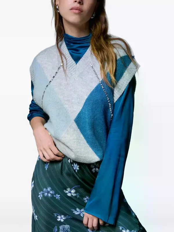 Liu Jo Argyle Vest With Jewel Embroidery