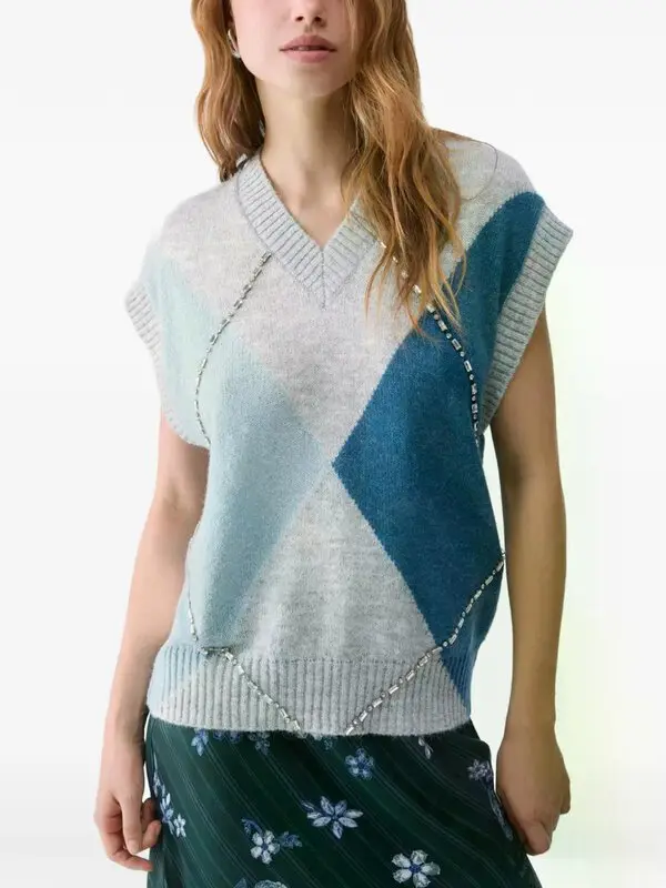 Liu Jo Argyle Vest With Jewel Embroidery