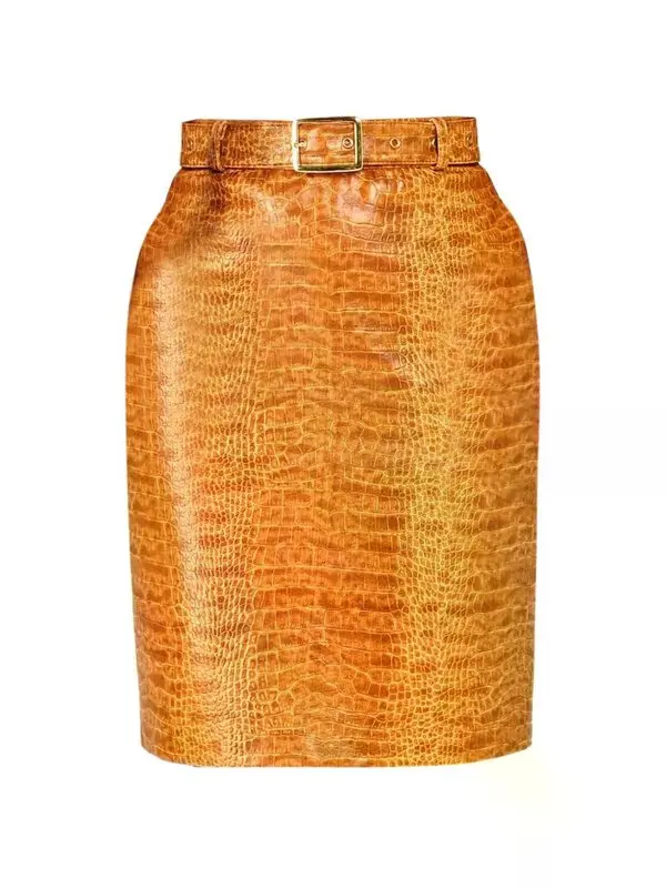 ROWEN ROSE Croc-effect Belted Pencil Skirt