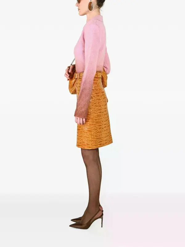 ROWEN ROSE Croc-effect Belted Pencil Skirt