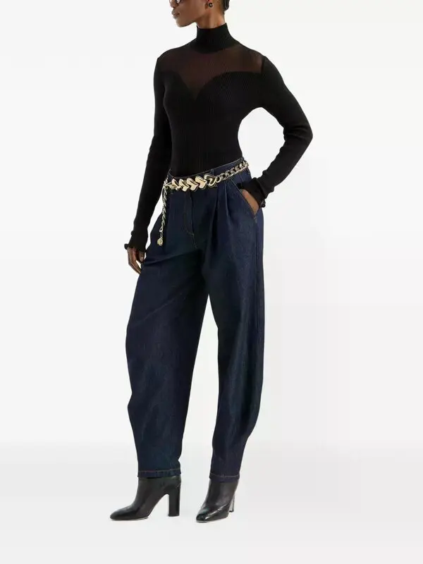 GENNY Sheer-panel Ribbed Sweater