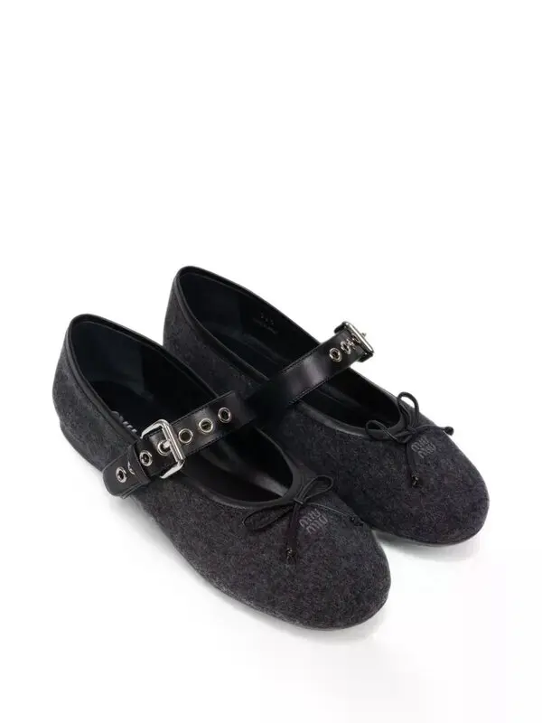 Miu Miu Buckled Eyelet-embellished Ballet Flats - Grey