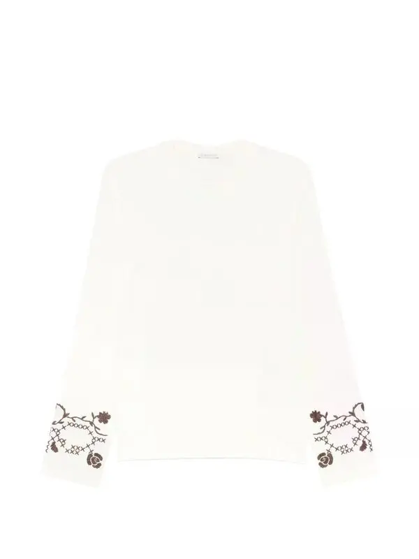 Moncler Embroidered Long-sleeve T-shirt - Neutrals