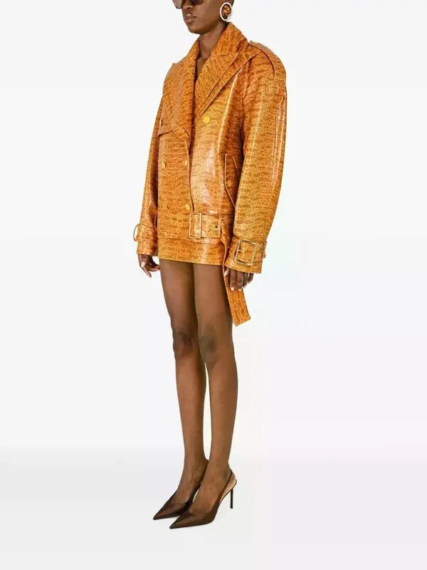 ROWEN ROSE Croco-effect Trench Jacket