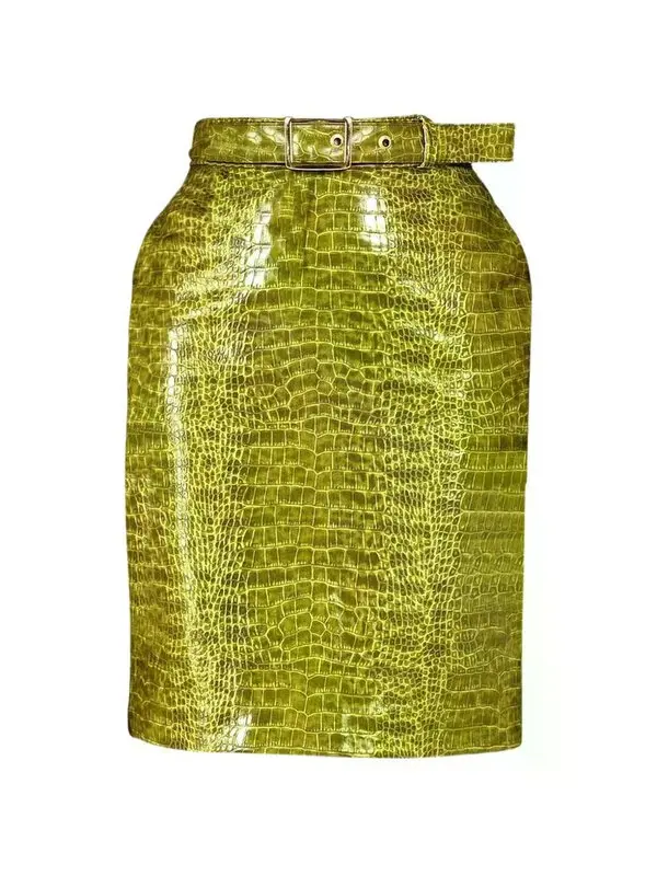 ROWEN ROSE Croc-effect Belted Mini Skirt