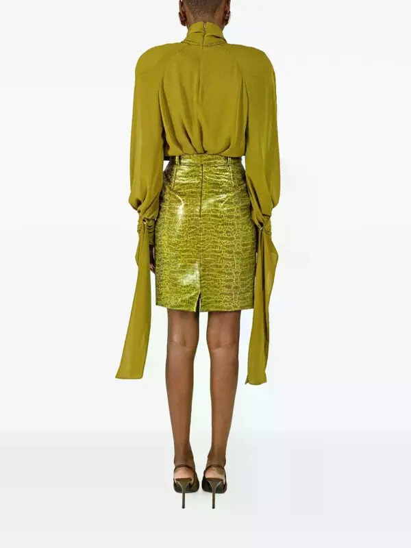 ROWEN ROSE Croc-effect Belted Mini Skirt