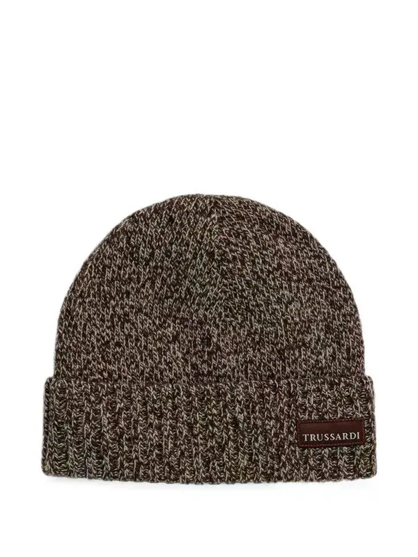 TRUSSARDI Mouliné Logo-patch Ribbed Beanie