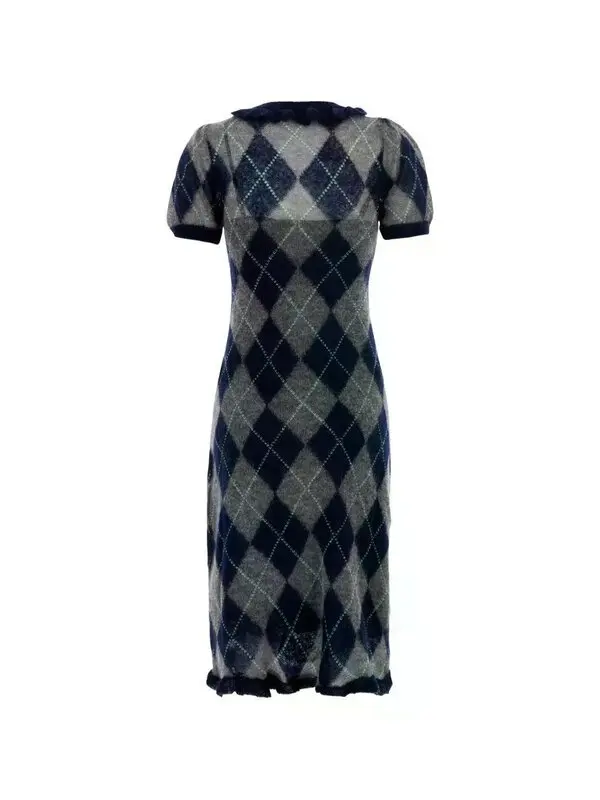 SHUSHU/TONG Argyle-knit Ruffled-trim Midi Dress