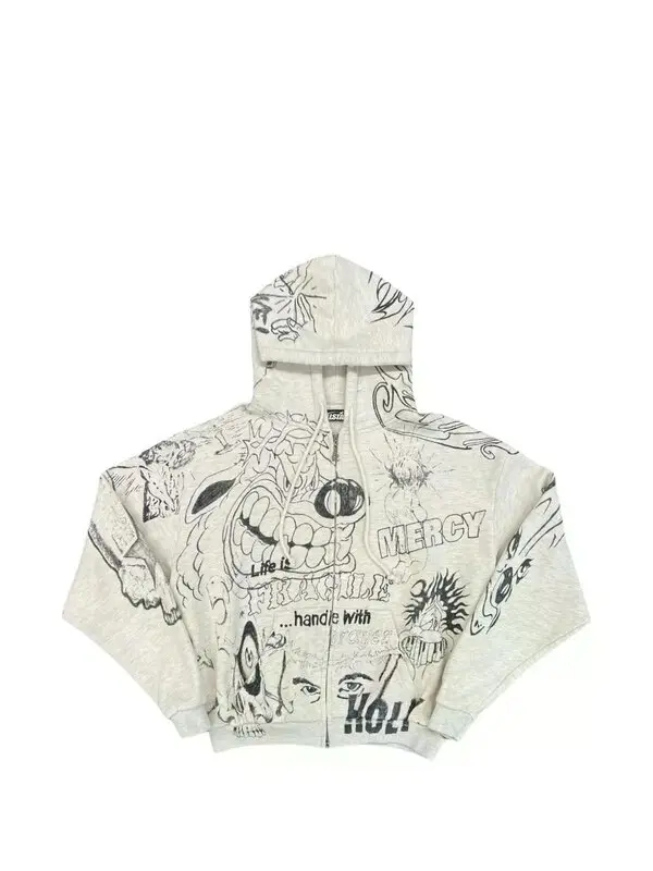HELLSTAR Graffiti-print Zip-up Hoodie - Grey