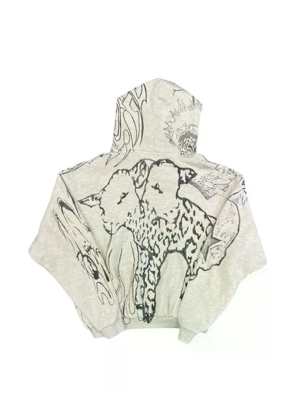 HELLSTAR Graffiti-print Zip-up Hoodie - Grey