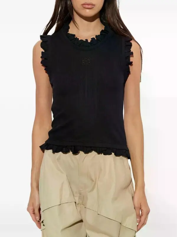 Loewe Ruffled Ribbed Top - Black