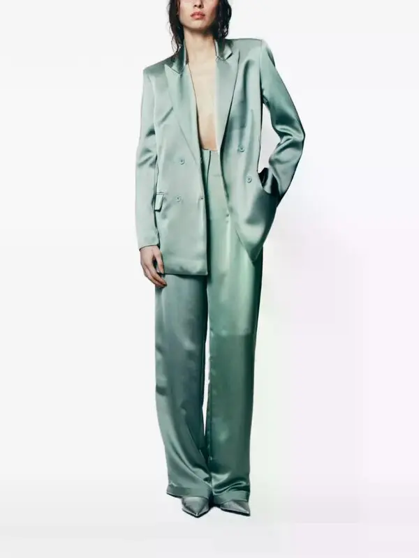 IN THE MOOD FOR LOVE Bonnie Double-breasted Satin Blazer - Blue