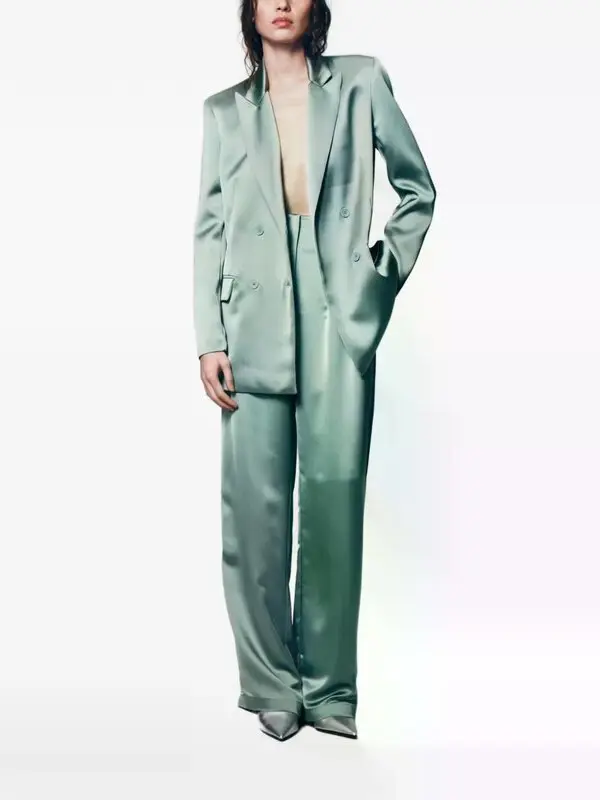 IN THE MOOD FOR LOVE Bonnie Double-breasted Satin Blazer - Blue