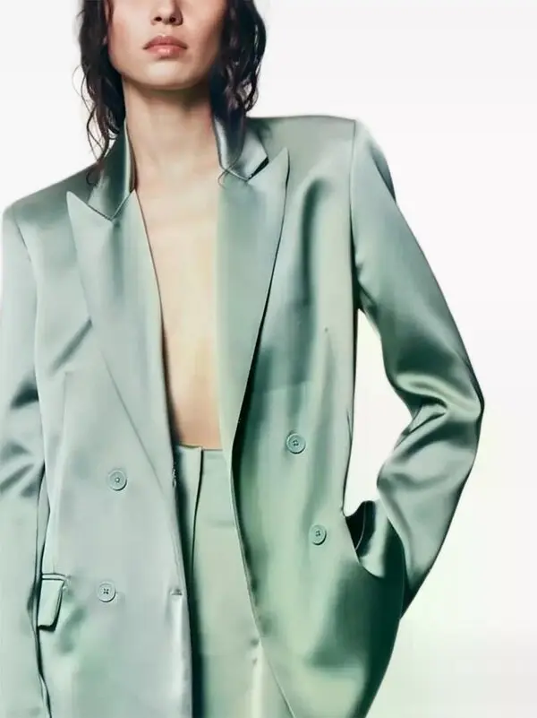 IN THE MOOD FOR LOVE Bonnie Double-breasted Satin Blazer - Blue