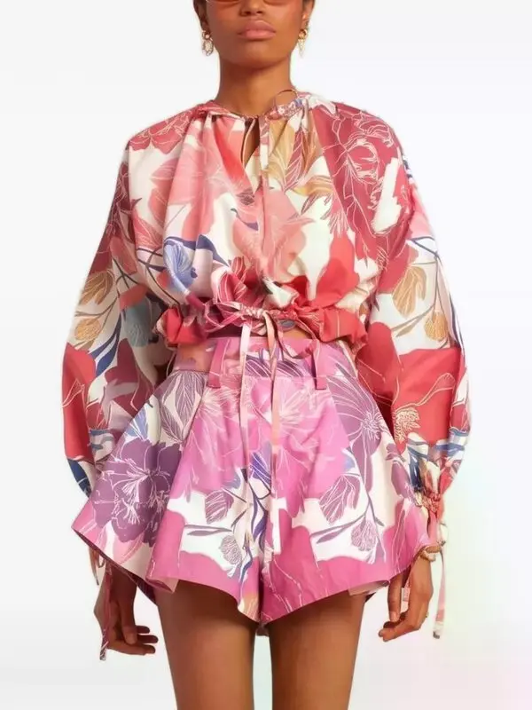 ISLA & WHITE Sophie Floral-print Balloon-sleeve Top - White
